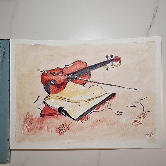 Art | Red And Cream Violin Painting Art | Poshmark